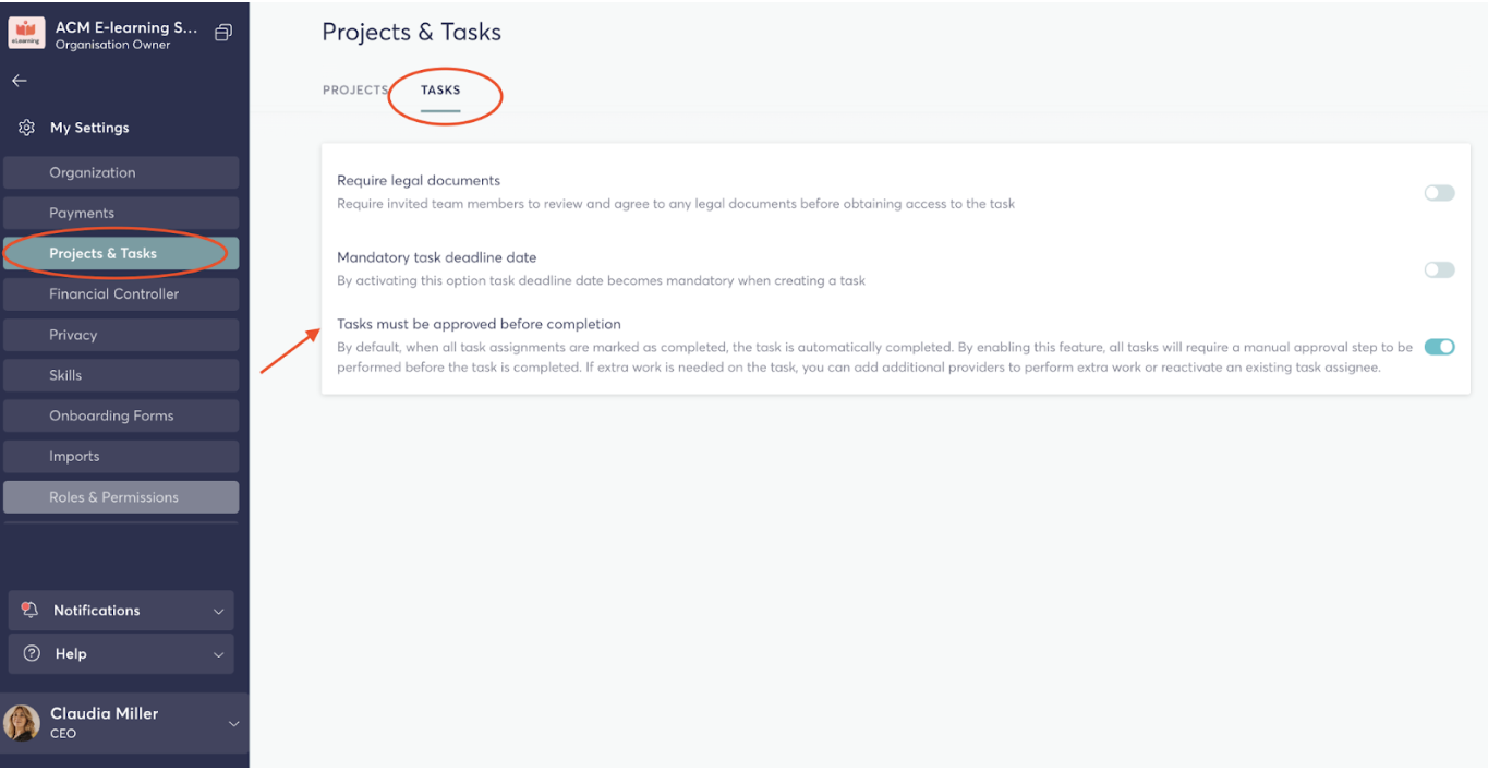 Task Approval Settings