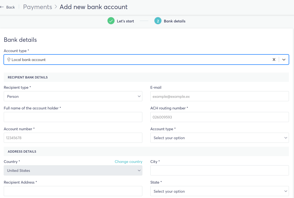 Creating a payment method & setting rates