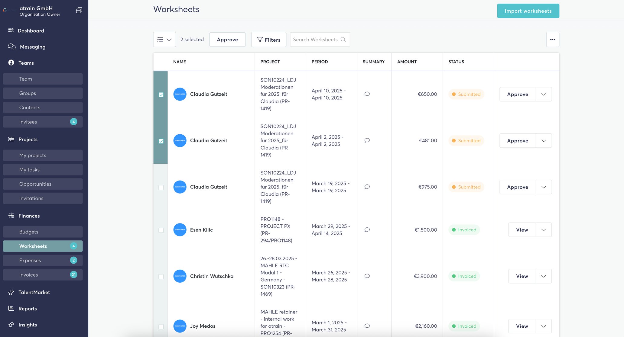 Bulk Approval of Worksheets